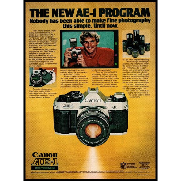 Canon | Art | 981 Canon Ae1 Program Slr Camera Vintage Print Ad Joe Theismann Wall Art | Poshmark